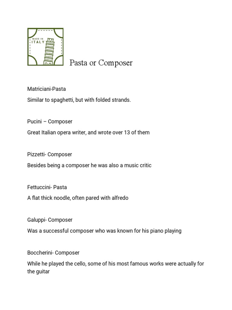 Pasta or Composer | PDF | Art
