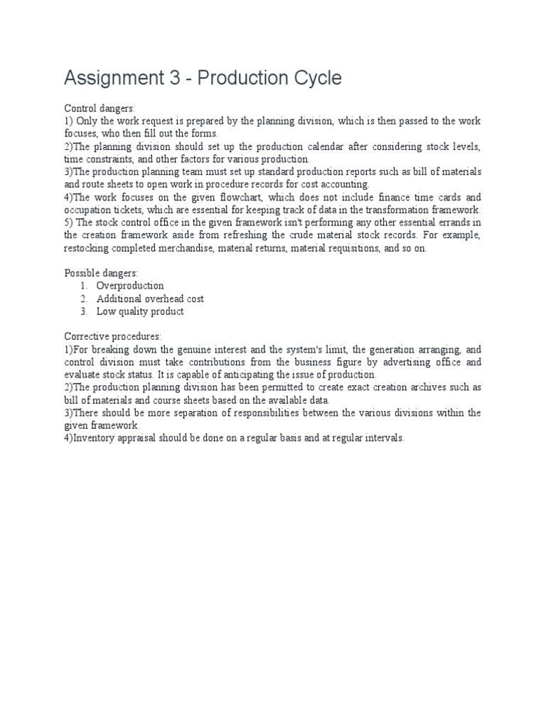 Assignment 3 - Production Cycle | PDF | Finance & Money Management