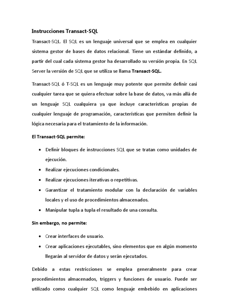 Introducción al Lenguaje de Manipulación de Datos (DML) en Transact-SQL | PDF | SQL ...