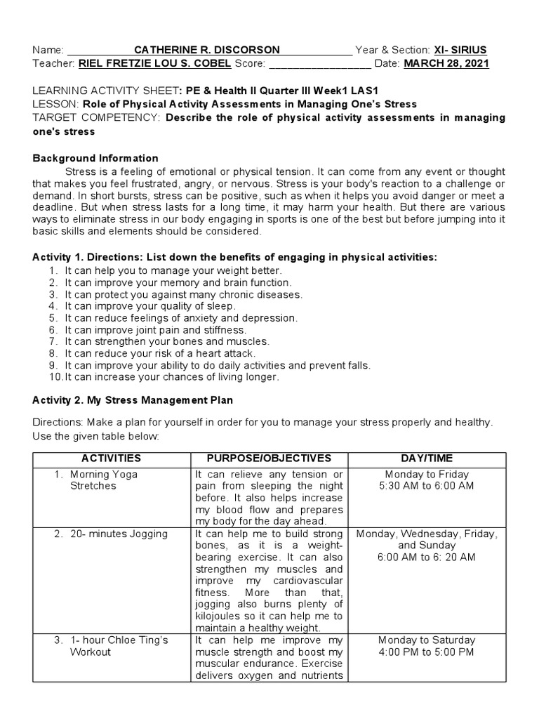 PE&Health Quarter III Week1 LAS1 | PDF | Stress (Biology) | Human Nature