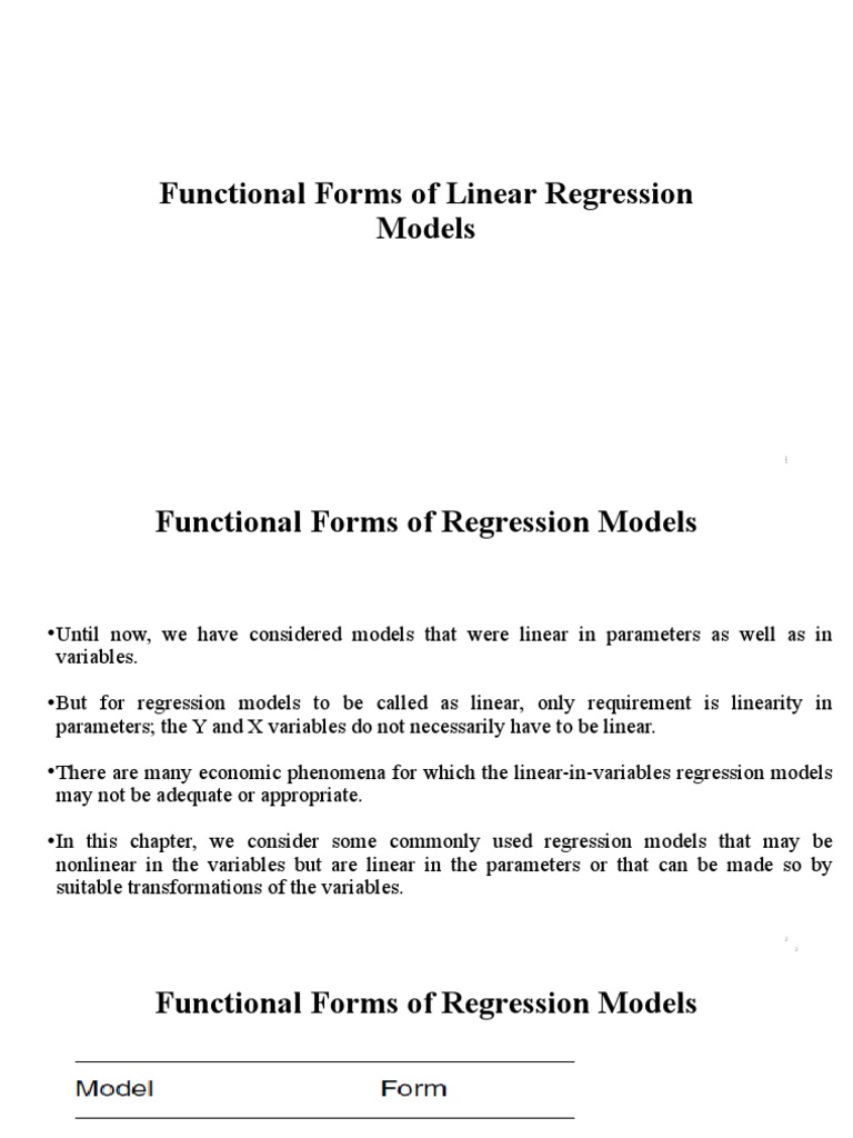 Lecture 3 Functional Forms Of Linear Regression Models Double Log Model Pdf Regression