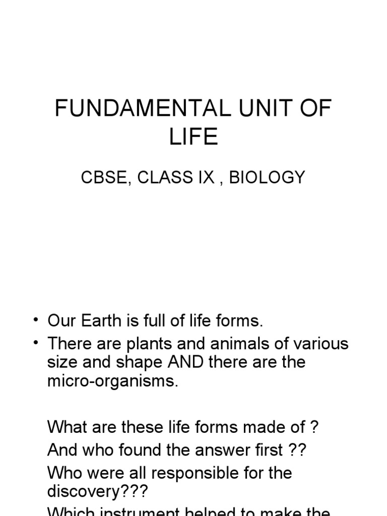 Fundamental Unit of Life: Cbse, Class Ix, Biology | PDF | Organisms ...