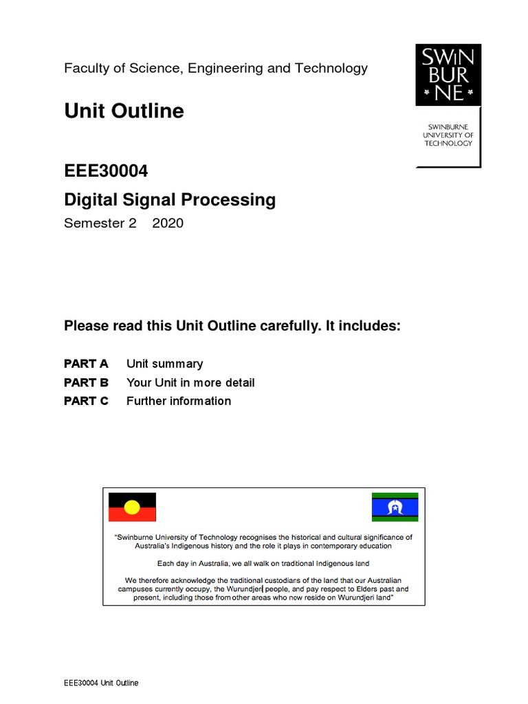 Unit Outline: EEE30004 Digital Signal Processing | PDF | Discrete Fourier Transform | Digital ...