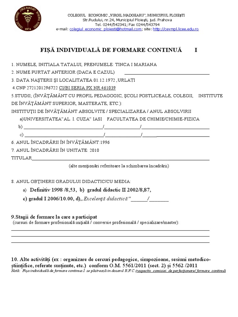Fise 1 Si 2 Formare Continua | PDF