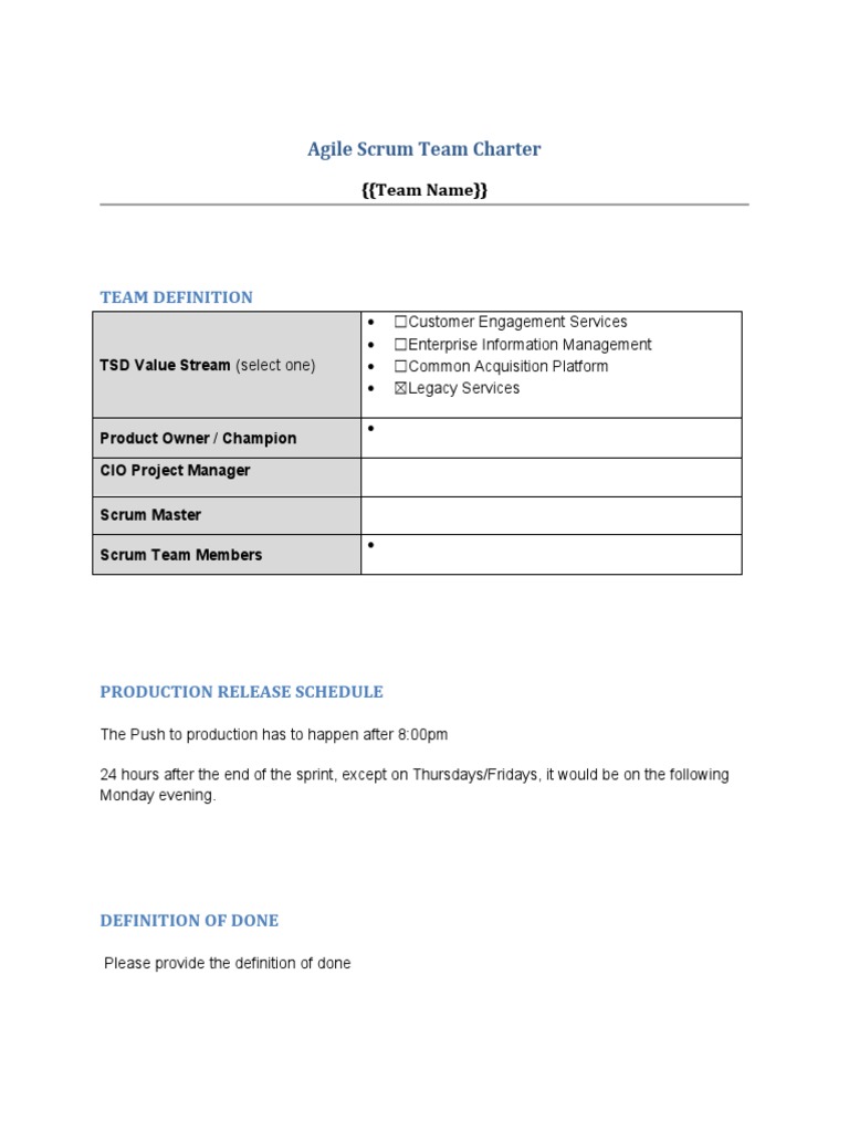 Agile Scrum Team Charter Guide | PDF | Business | Computers