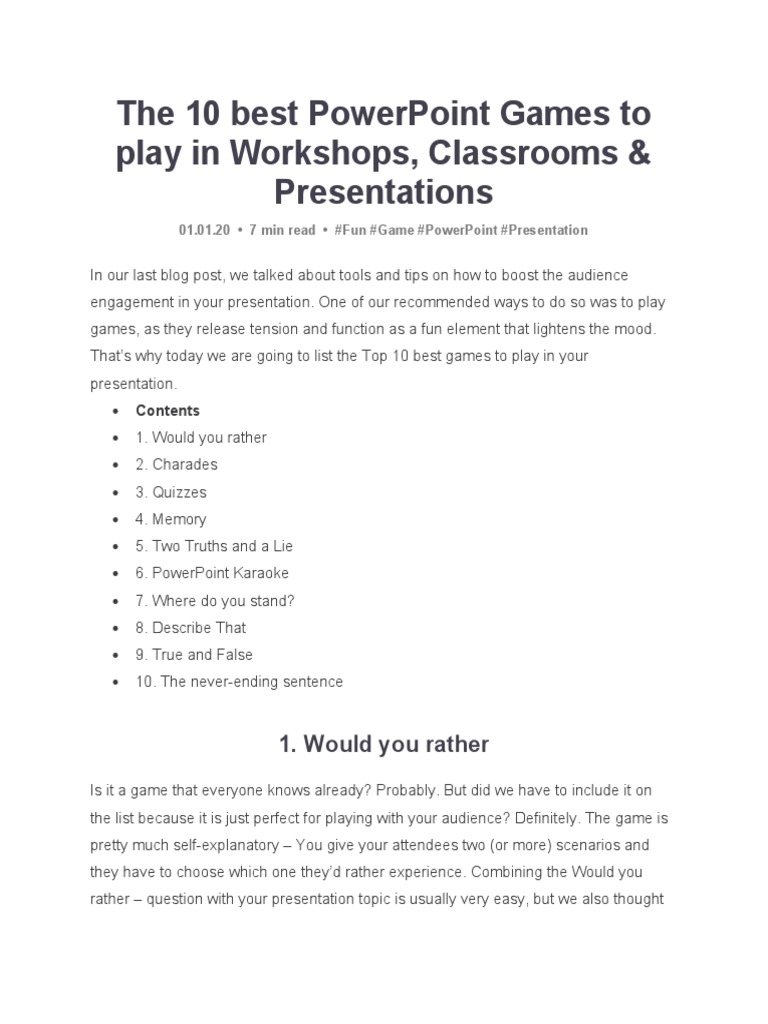 The 10 Best PowerPoint Games To Play in Workshops | PDF | Microsoft ...