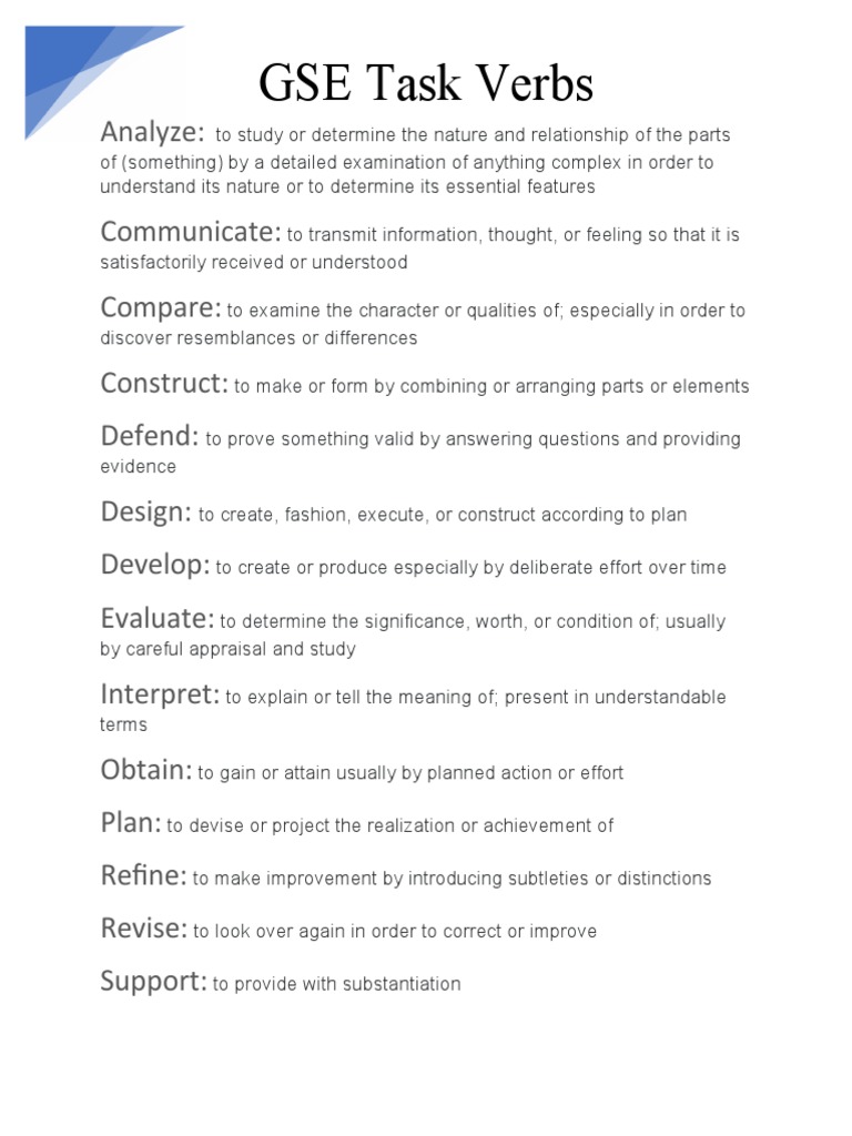 Gse Task Verbs | PDF