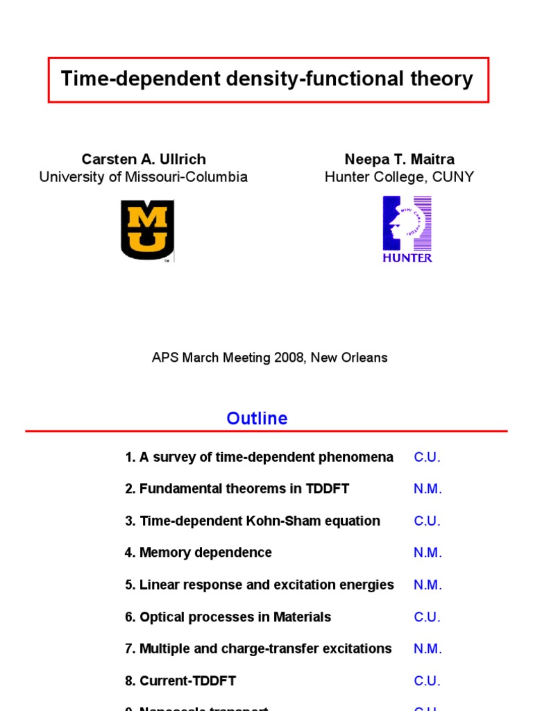 Time-Dependent Density-Functional Theory: Carsten A. Ullrich Neepa T. Maitra | PDF | Physics ...