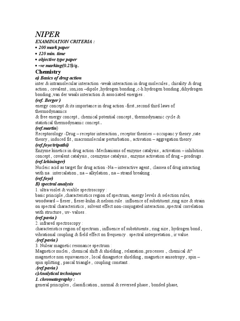 NIPER Syllabus | PDF | Chromatography | Chemical Reactions