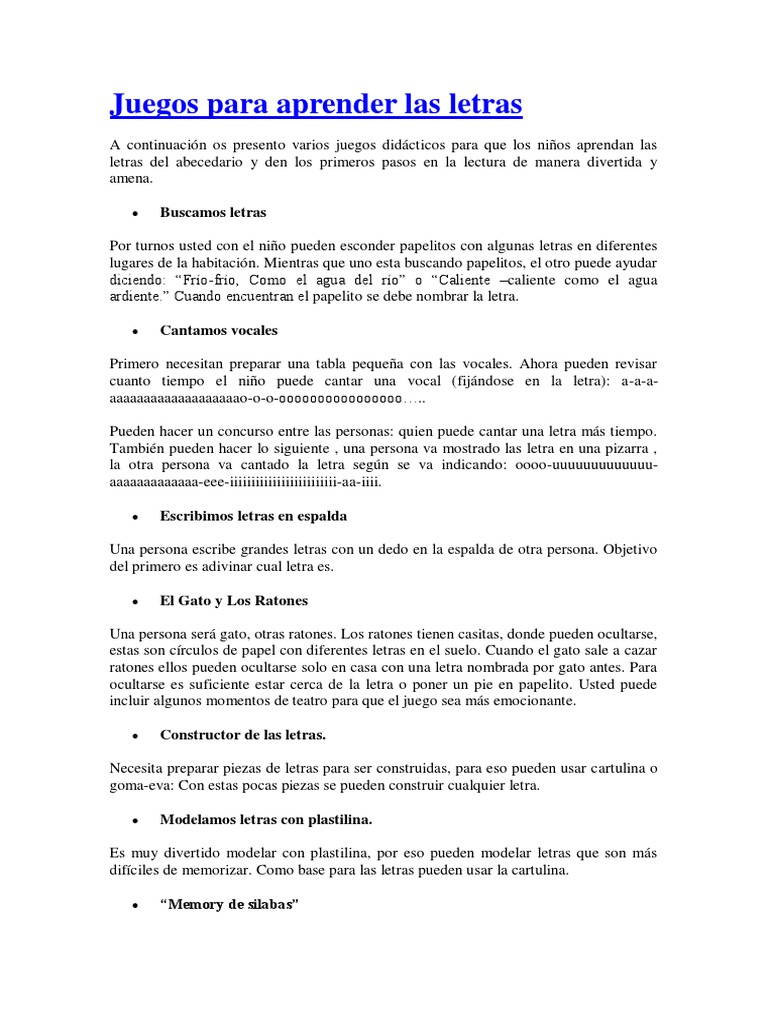 Juegos didácticos para aprender letras | PDF | Sílaba | Ocio