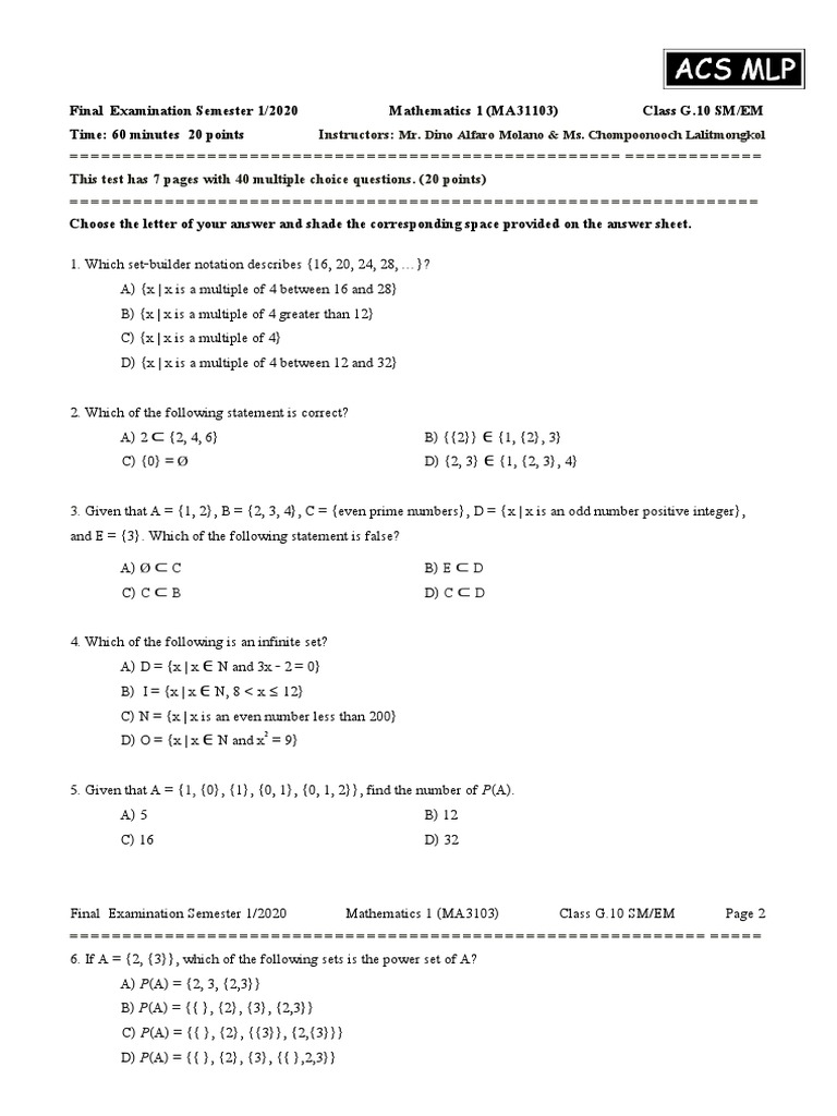 G10 MLP Math Exam Questions 2020 | PDF | Logical Expressions | Syntax ...