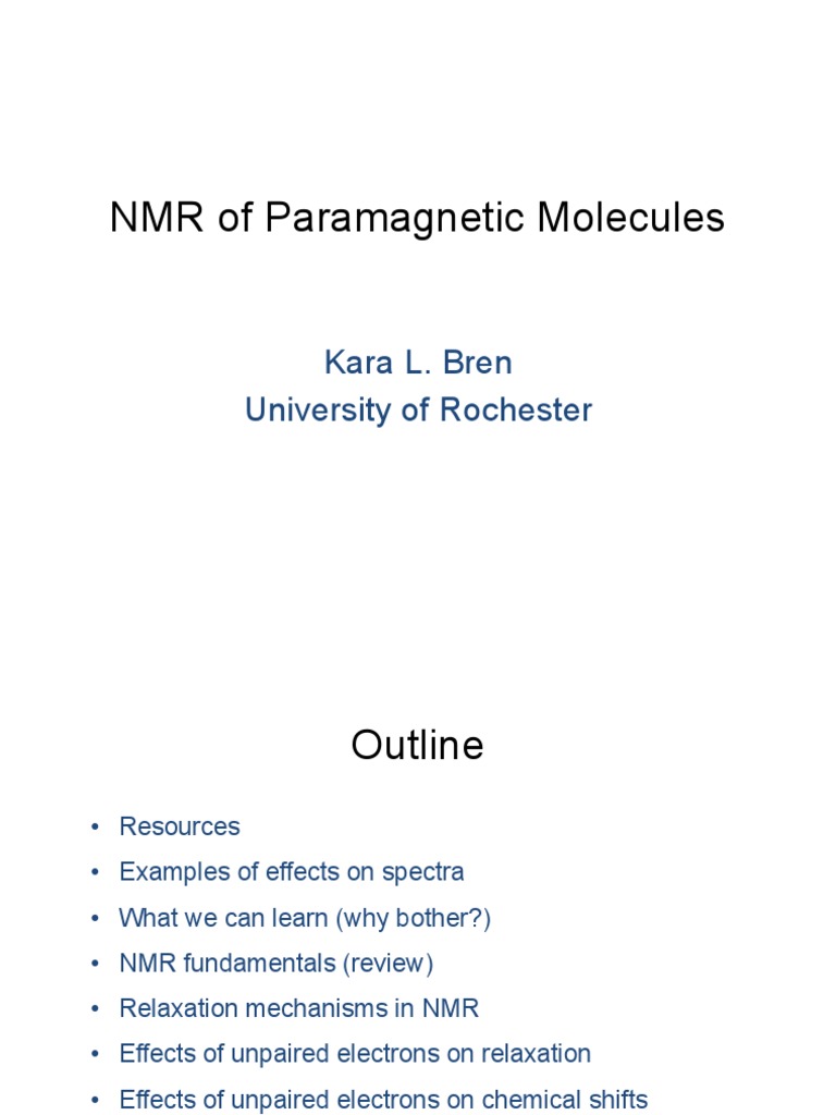 Kara.L Bren NMR of Paramagnetic Molecules | PDF | Relaxation (Nmr ...