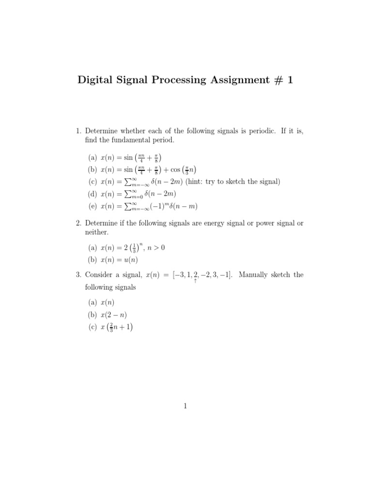 Digital Signal Processing Assignment # 1 | PDF