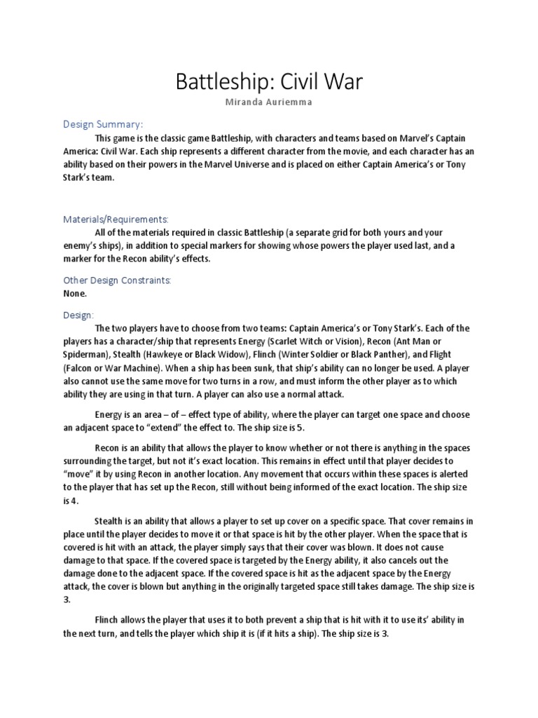 Battleship: Civil War: Design Summary | PDF | Reconnaissance | Unrest