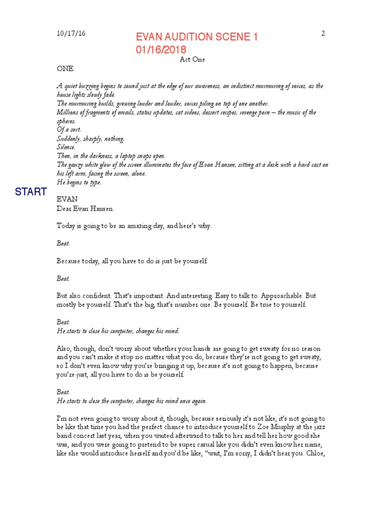 Dear Evan Hansen Opening Monologue | PDF