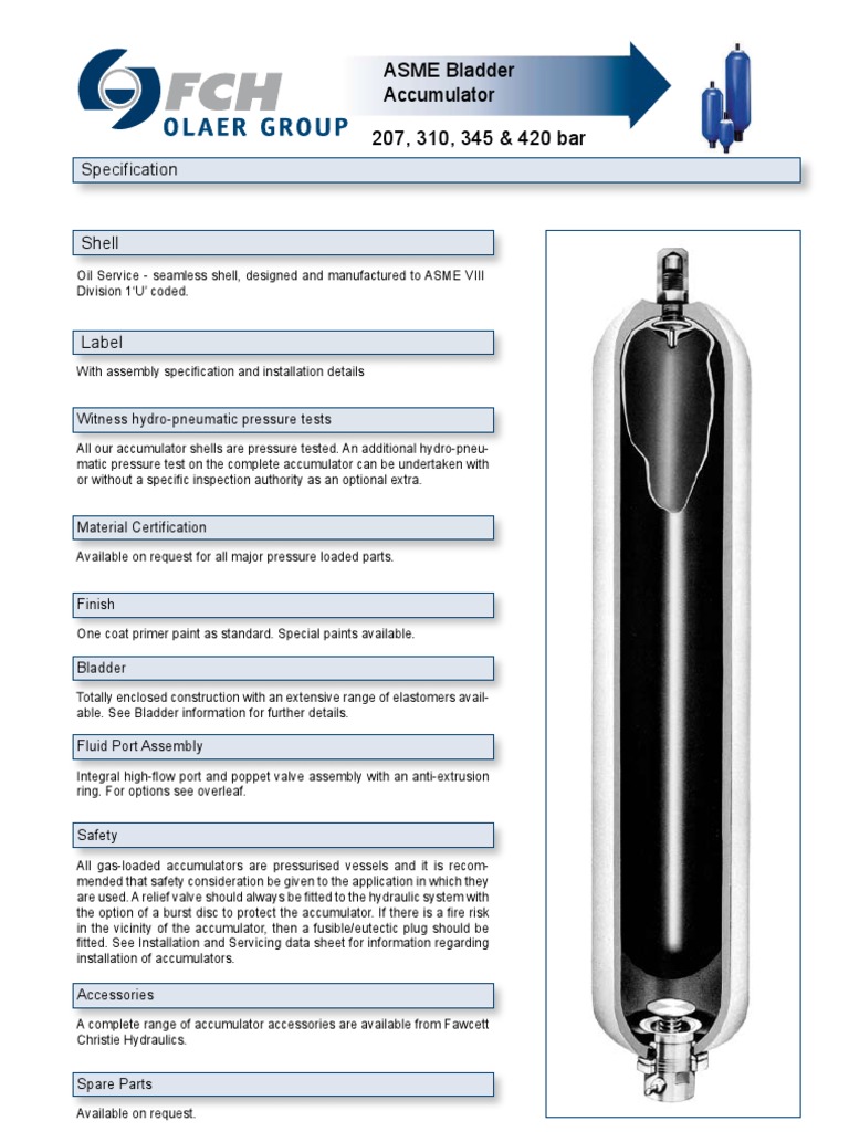 ASME Bladder Accumulator Datasheet | Valve | Mechanical Engineering