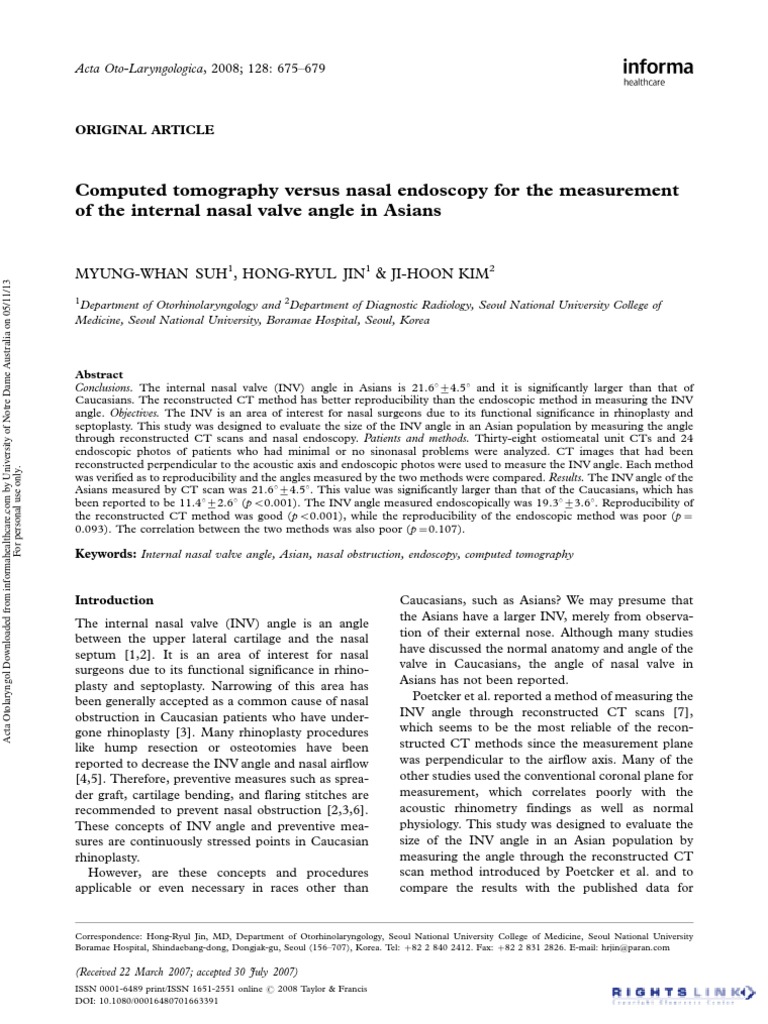 Computed Tomography Versus Nasal Endoscopy For The Measurement of The ...