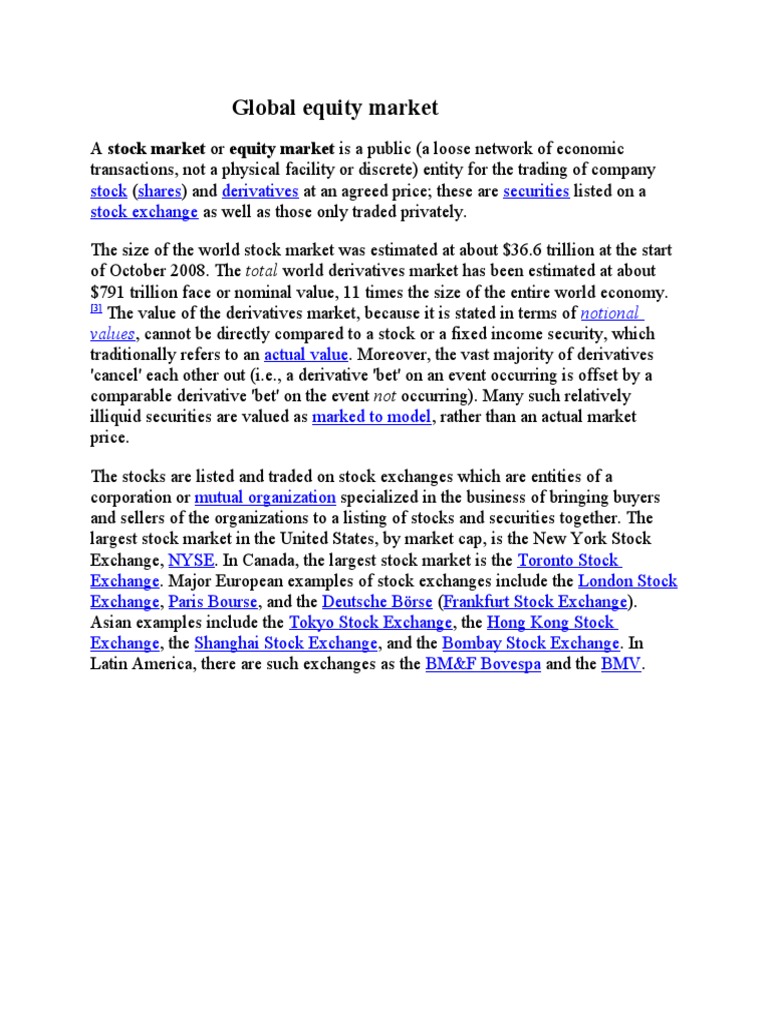 Global Equity Market | PDF | Market Trend | Stocks