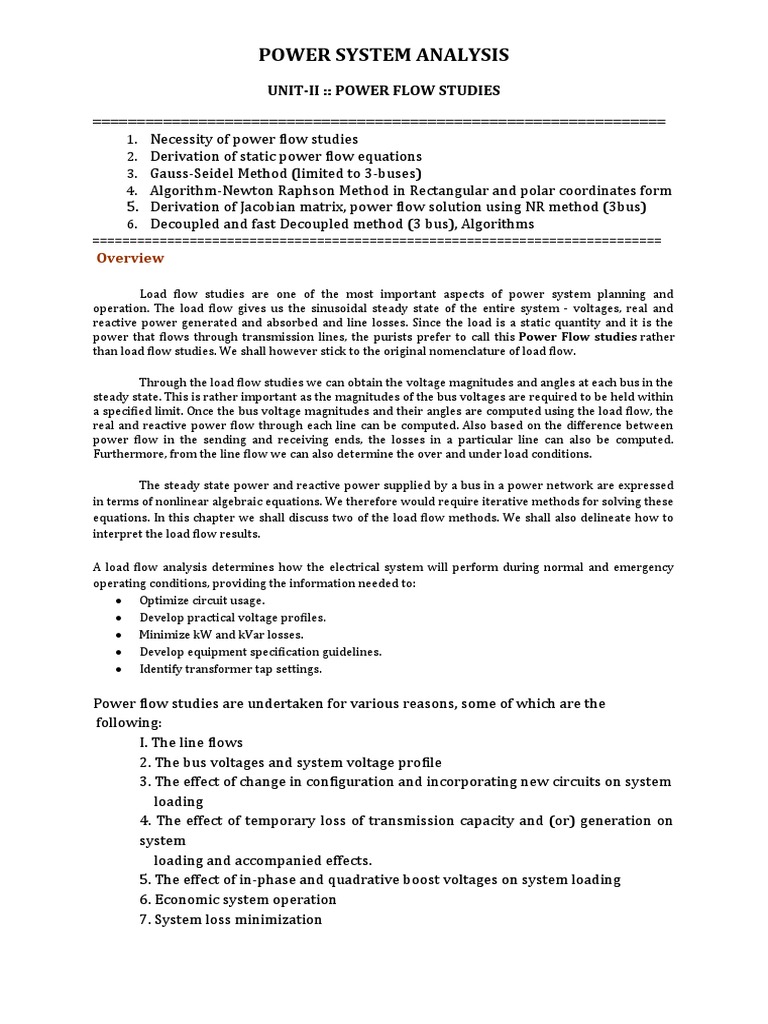 Power System Analysis: Unit-Ii:: Power Flow Studies | PDF | Applied ...
