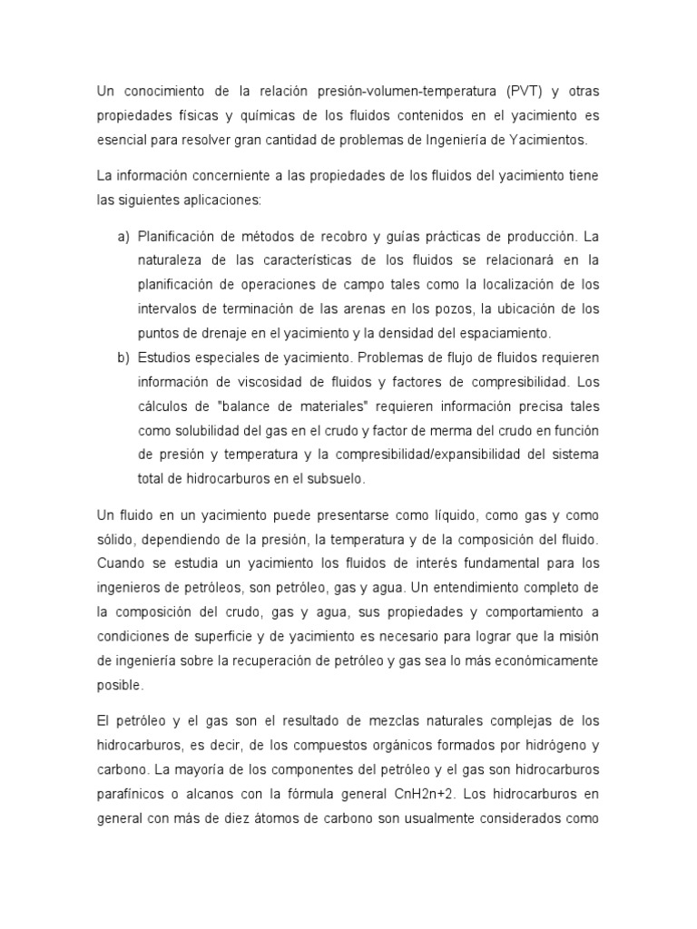 Caracterizacion de Los Fluidos en El Yacimiento | PDF | Fase (materia ...