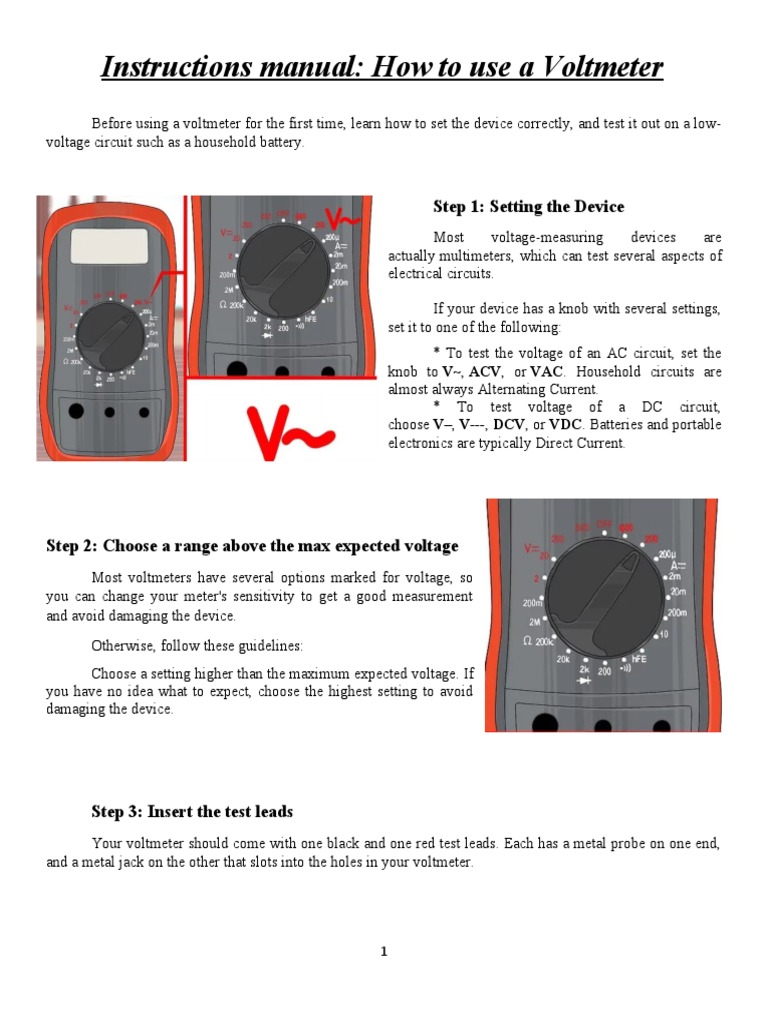 Instructions Manual: How To Use A Voltmeter: Step 1: Setting The Device | PDF | Voltage ...