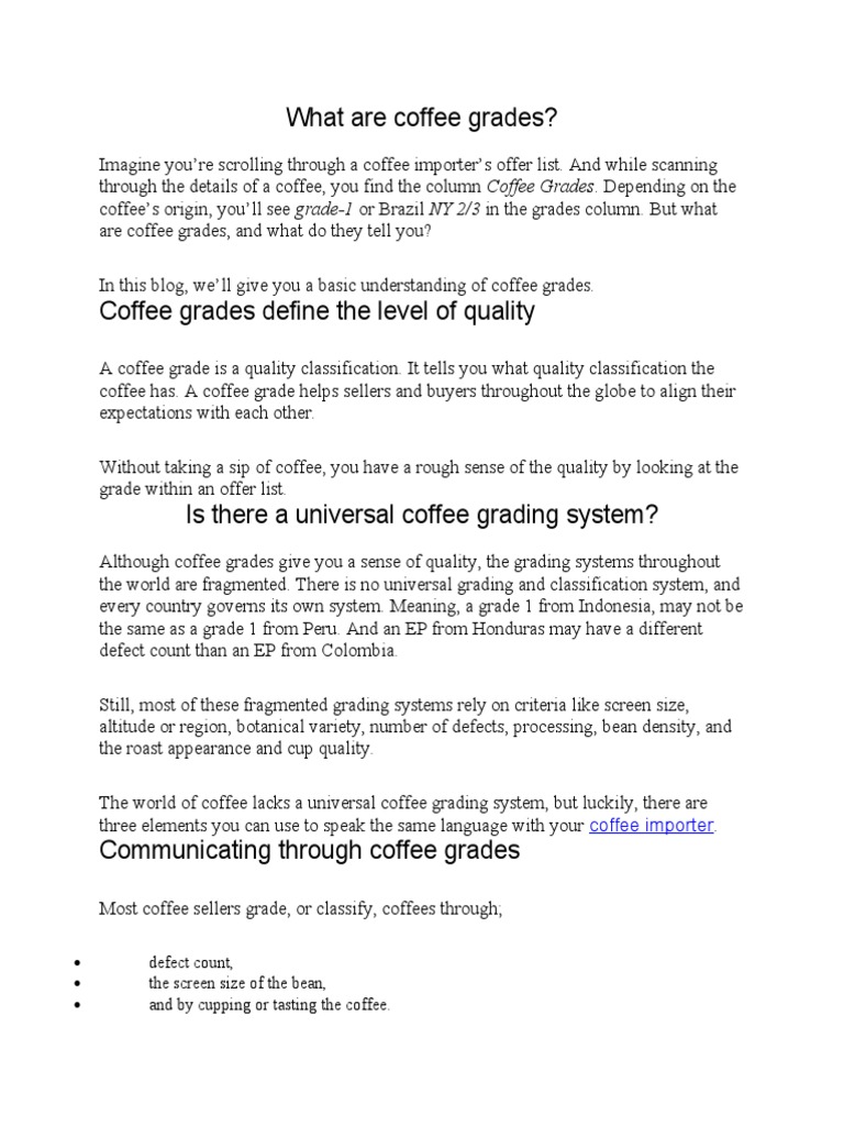 Understanding Coffee Grades | PDF | Coffee | Drink