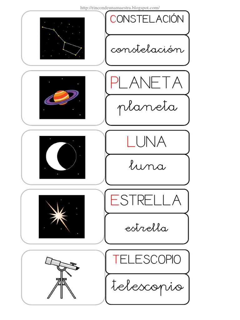 Tarjetas Vocabulario Espacio | PDF