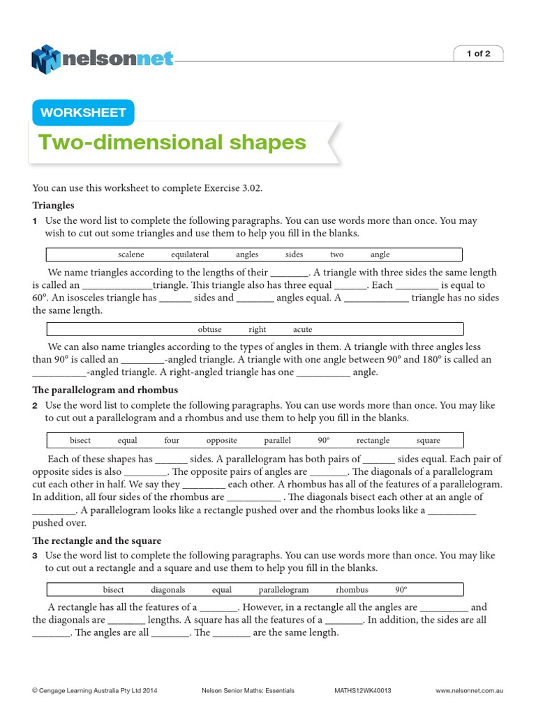 Two-Dimensional Shapes: Worksheet | PDF | Rectangle | Triangle