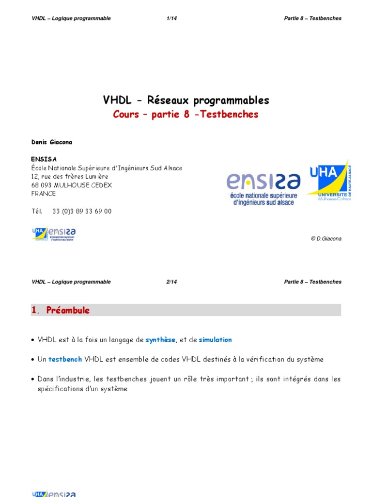 Cours VHDL 10 Partie8 Test Benches | PDF | VHDL | Informatique
