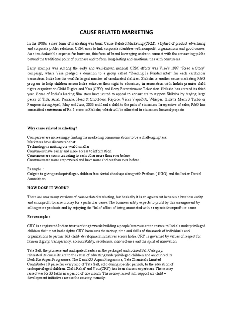 Why Cause Related Marketing? | PDF | Brand | Customer Relationship ...