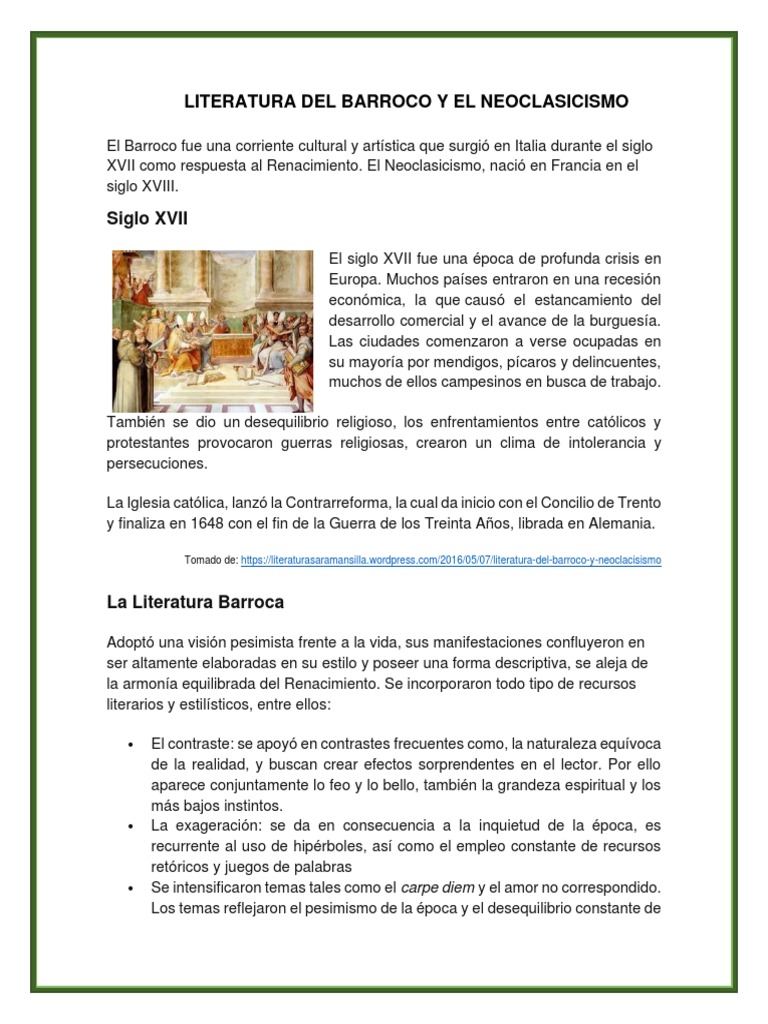 Literatura Del Barroco y El Neoclasicismo | PDF | Barroco | Poesía