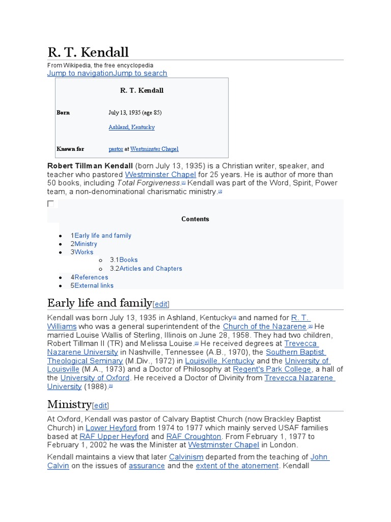 R. T. Kendall: Early Life and Family | PDF | Theology | Religious Faiths
