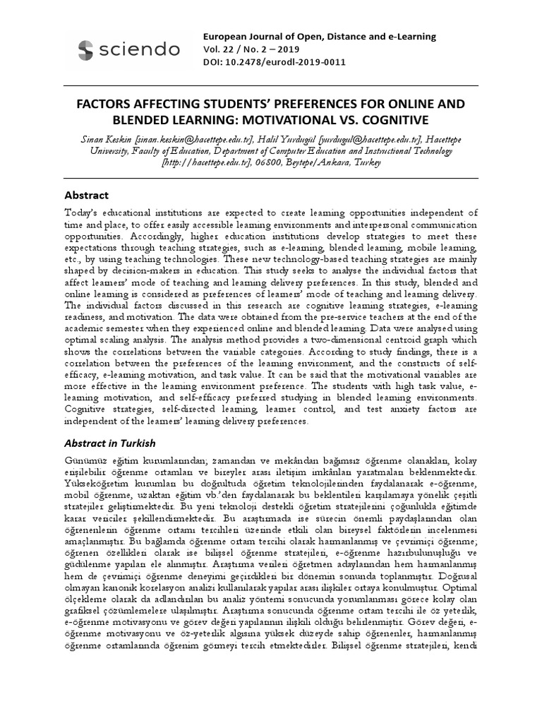 Factors Affecting Students' Preferences For Online and Blended Learning ...