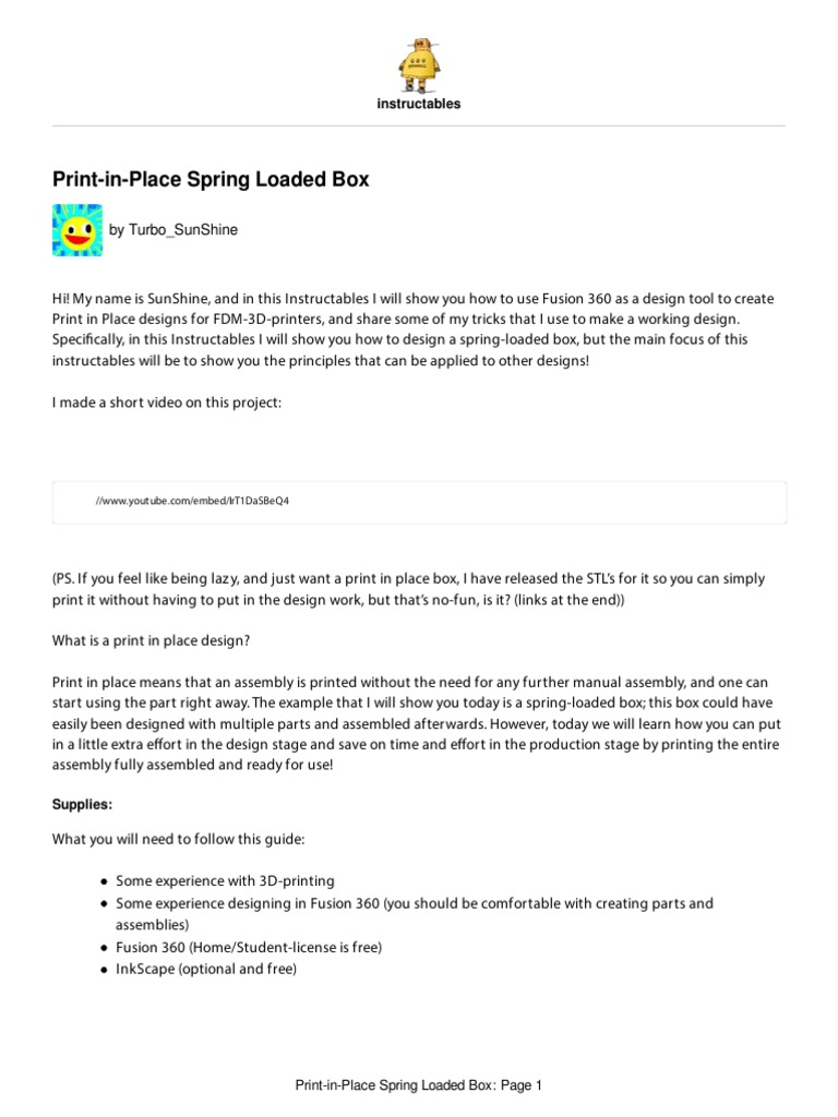 Print in Place Spring Loaded Box | PDF | Gear | Rotation