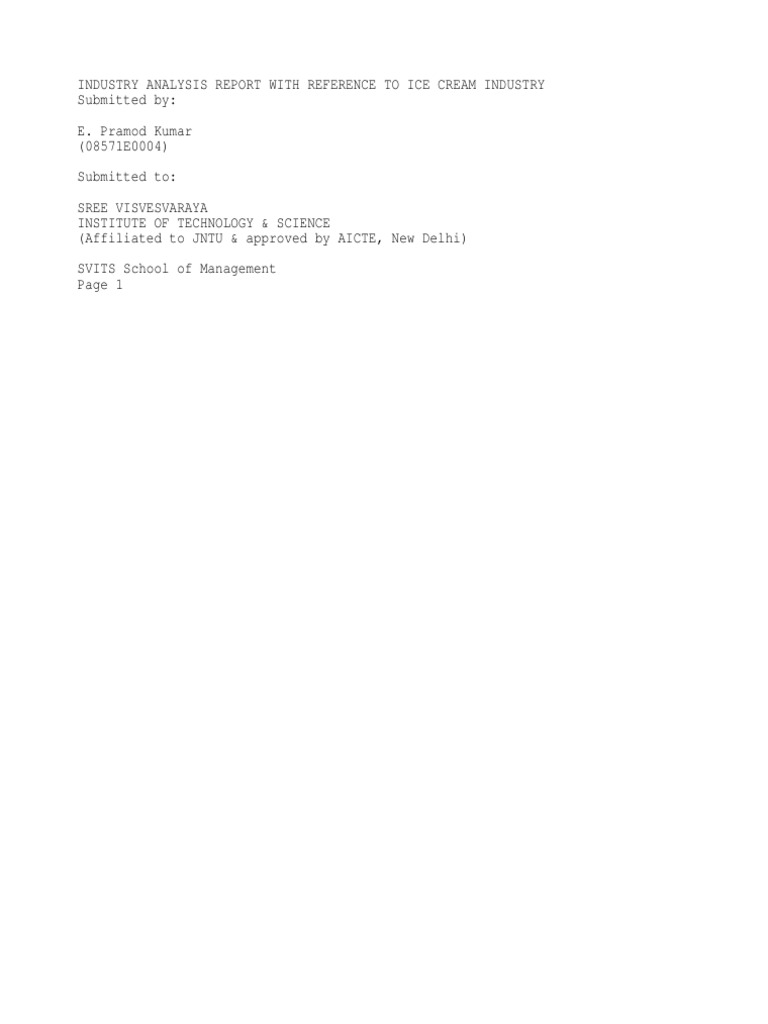 Ice Cream Industry Analysis Report | PDF | Swot Analysis | Foods