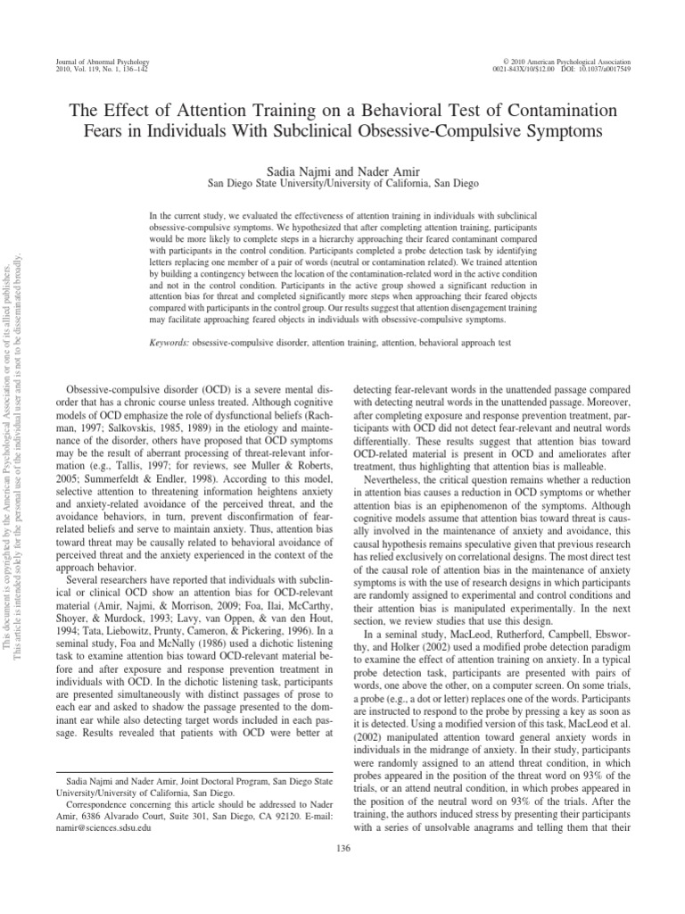 Attentional Training - OCD | PDF | Obsessive–Compulsive Disorder ...