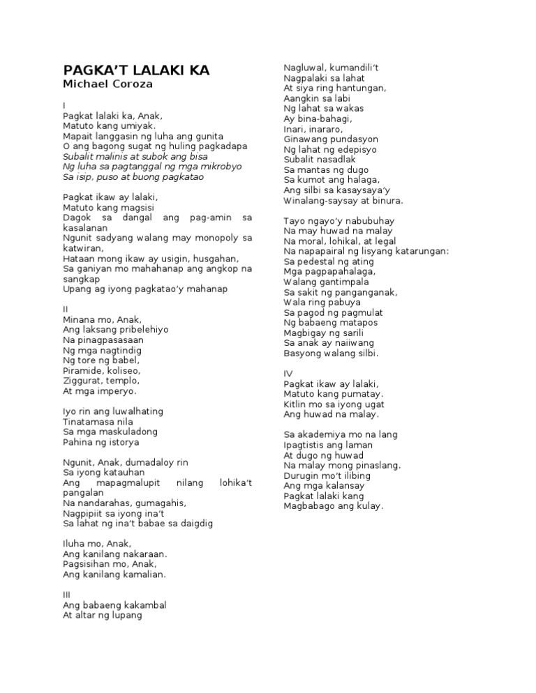 Lit - PAGKAT LALAKI KA-MICHAEL COROZA | PDF