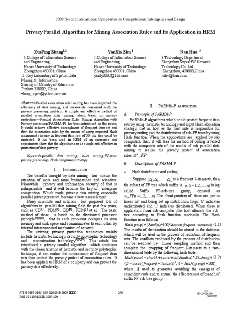 Privacy 3arallel Algorithm For Mining Association Rules and Its ...