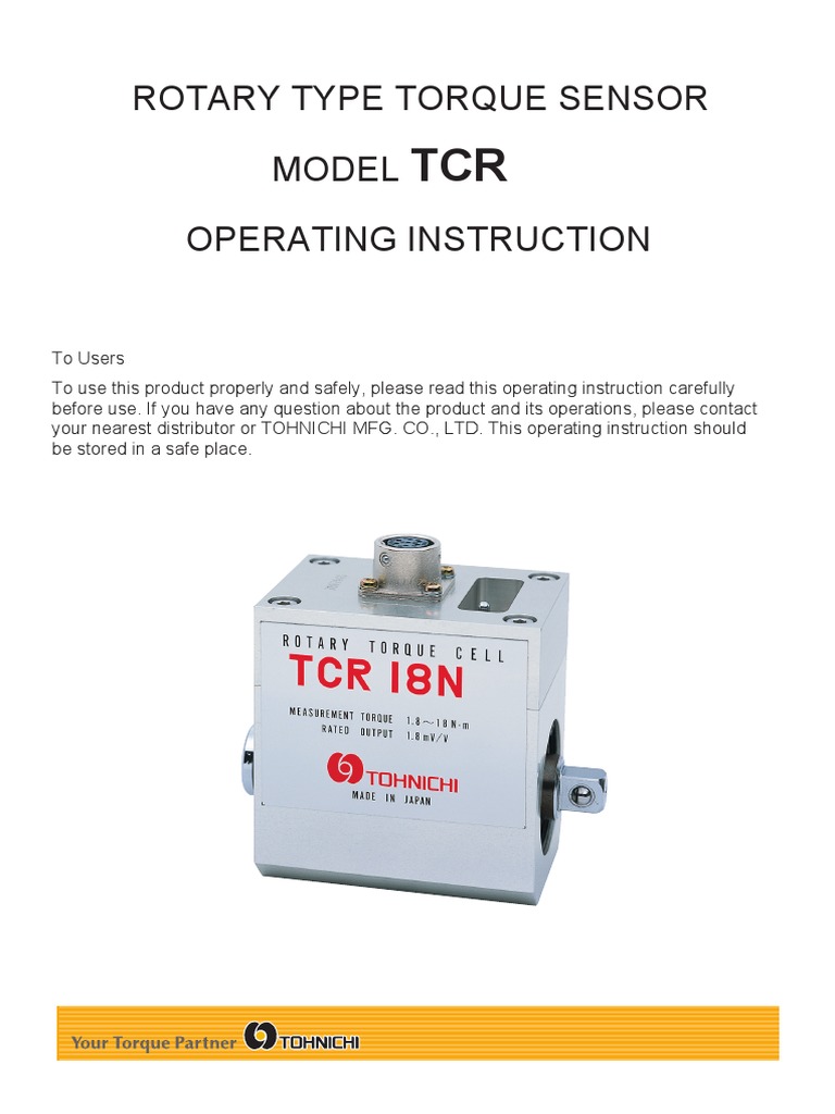 Rotary Type Torque Sensor Model Operating Instruction | PDF ...