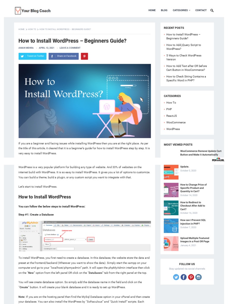 How To Install Wordpress Beginners Guide Pdf Word Press Hypertext 0951