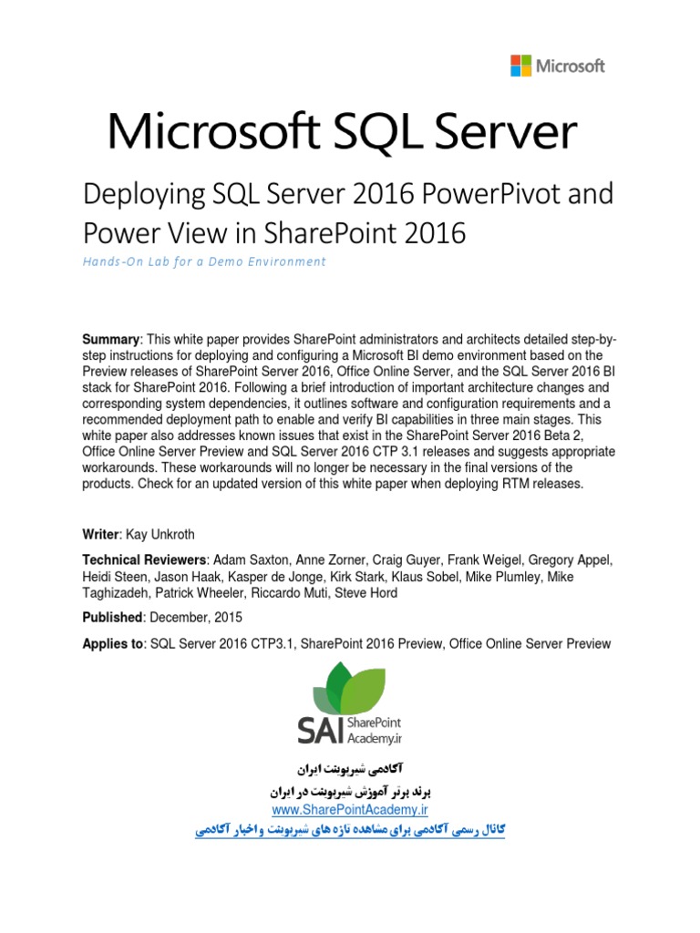 Deploying SQL Server 2016 PowerPivot | PDF | Share Point | Microsoft Excel Deploying SQL Server 2016 PowerPivot | PDF | Share Point | Microsoft Excel