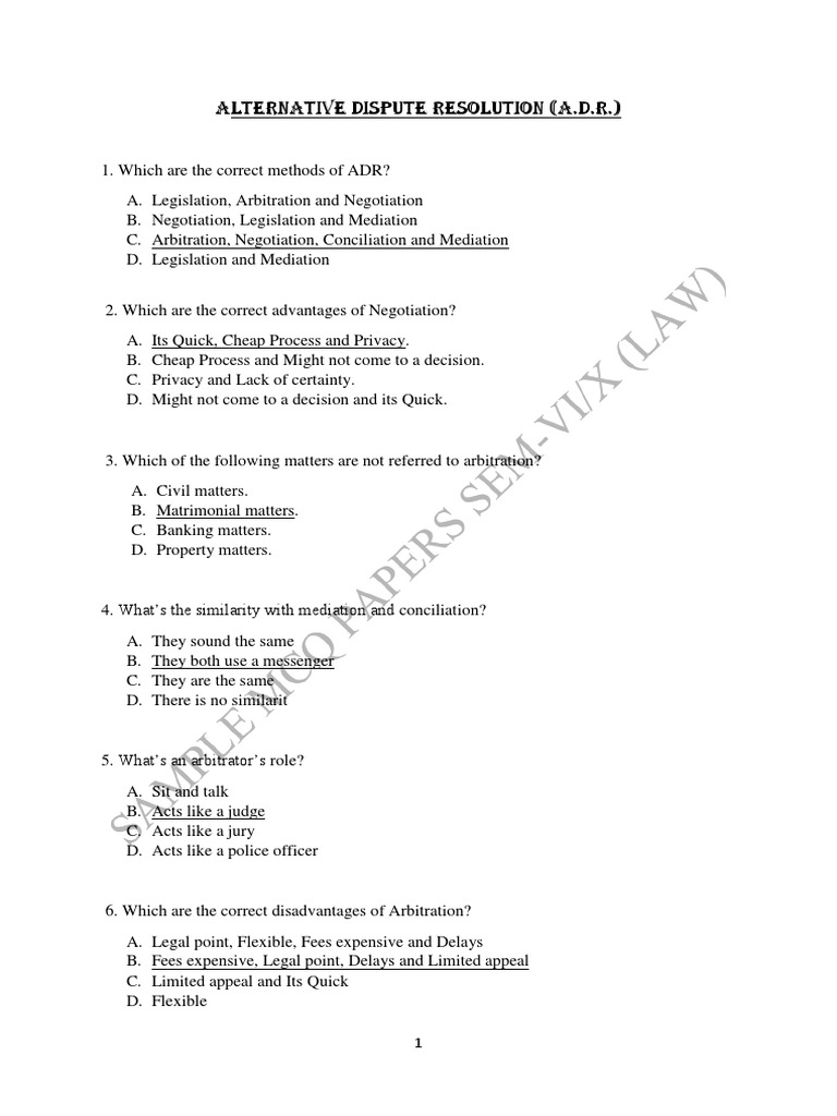 Sample MCQ Papers | PDF | Alternative Dispute Resolution | Arbitration