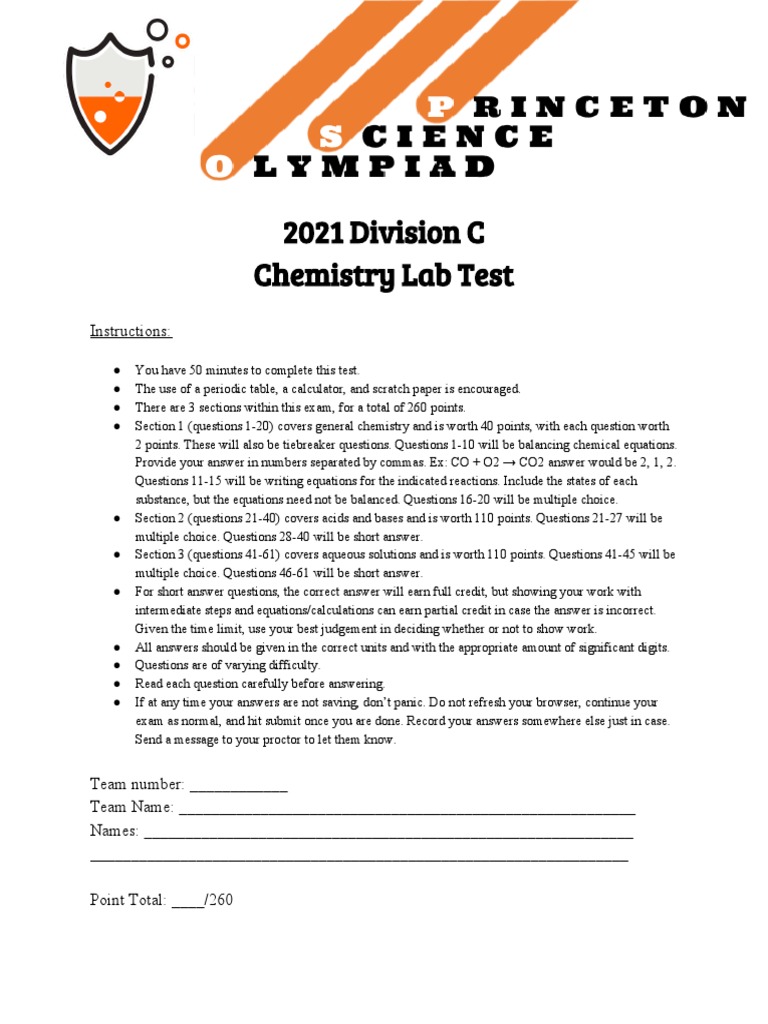 2021 Chemistry Lab Test Instructions | PDF | Acid Dissociation Constant ...