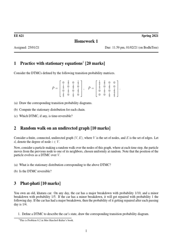 Homework 1 This Is Problem 9 2 In Mor Harchol Balter S Book Pdf Markov Chain Vertex