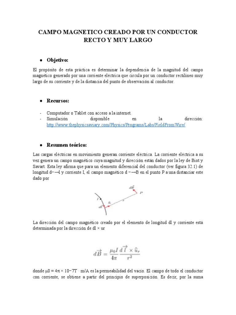 Campo Magnetico Creado Por Un Conductor Recto y Muy Largo | PDF | Campo ...