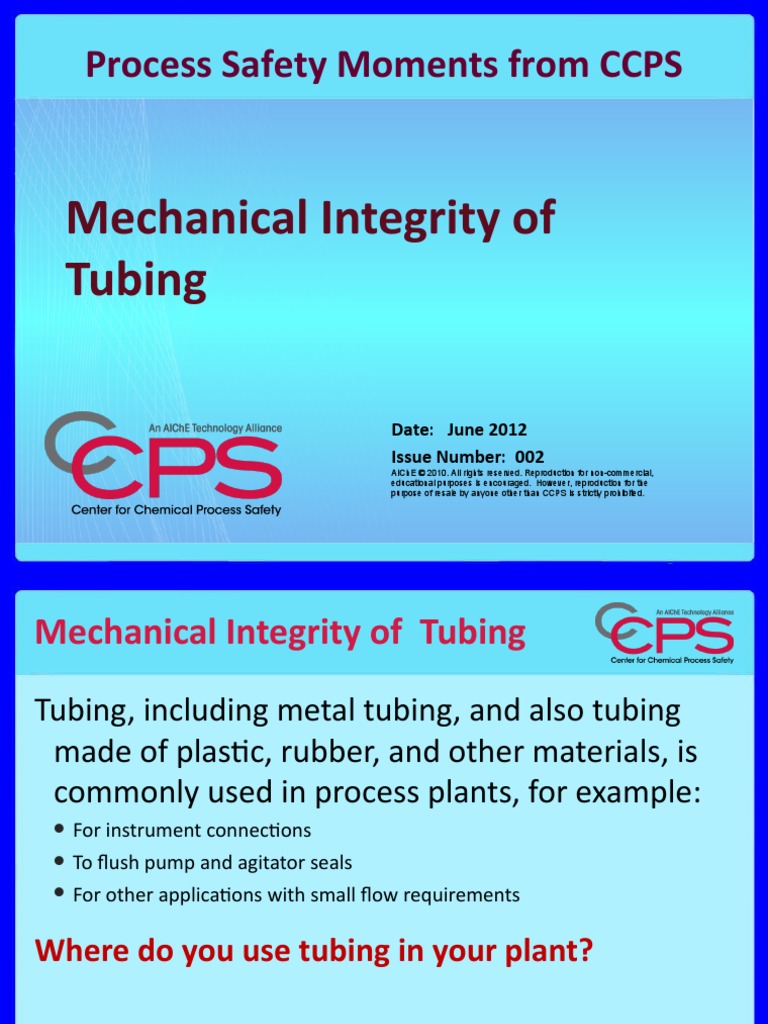 Process Safety Moments From CCPS: Mechanical Integrity of Tubing | PDF ...