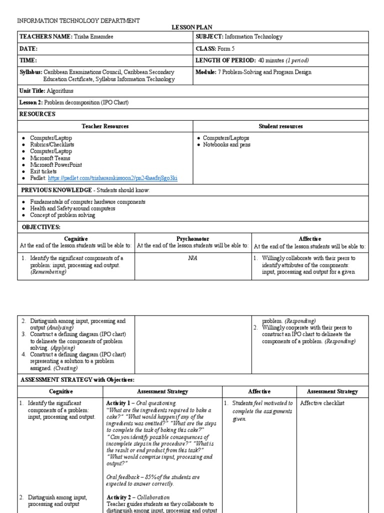 Lesson Plan - Ipo Chart | Download Free PDF | Teaching | Teachers