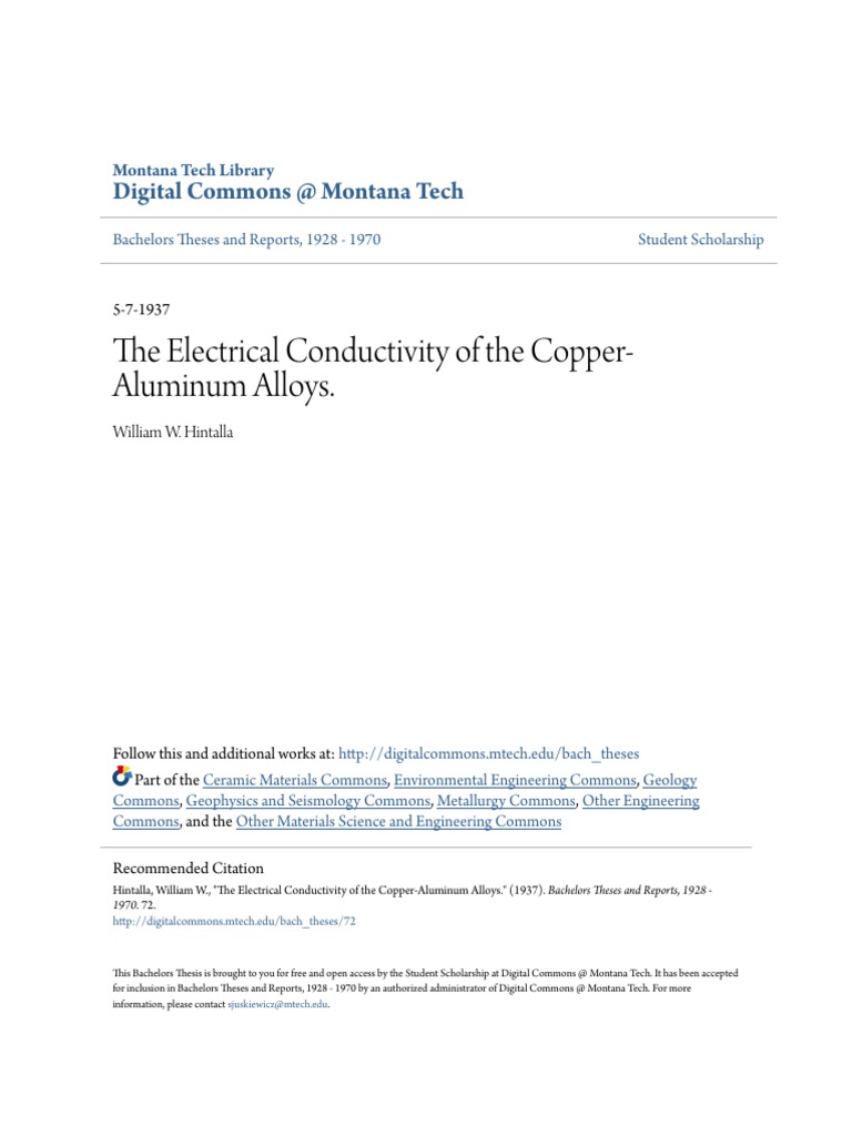 The Electrical Conductivity of The Copper-Aluminum Alloys. | PDF ...