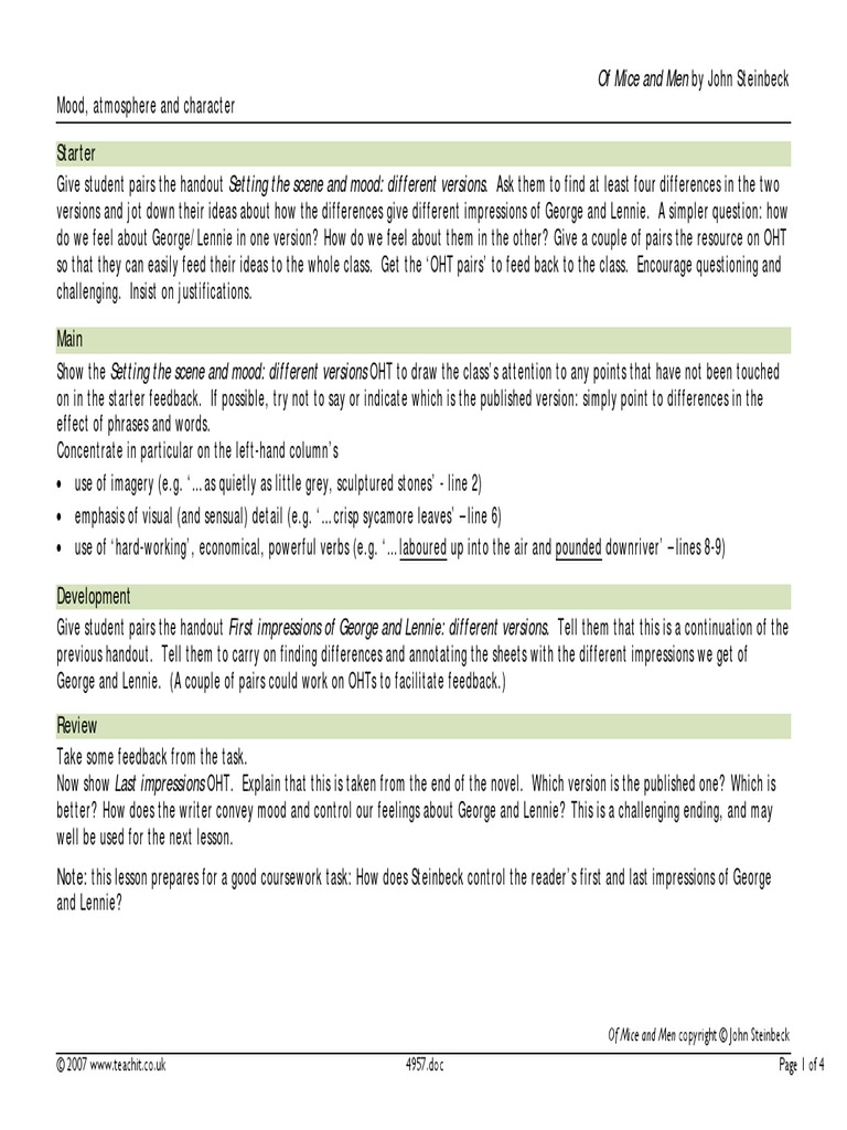 Of Mice and Men - Mood-Atmosphere-And-Character | PDF | Nature