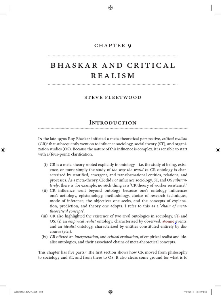 Bhaskar and Critical Realism: Steve Fleetwood | PDF | Reality | Positivism